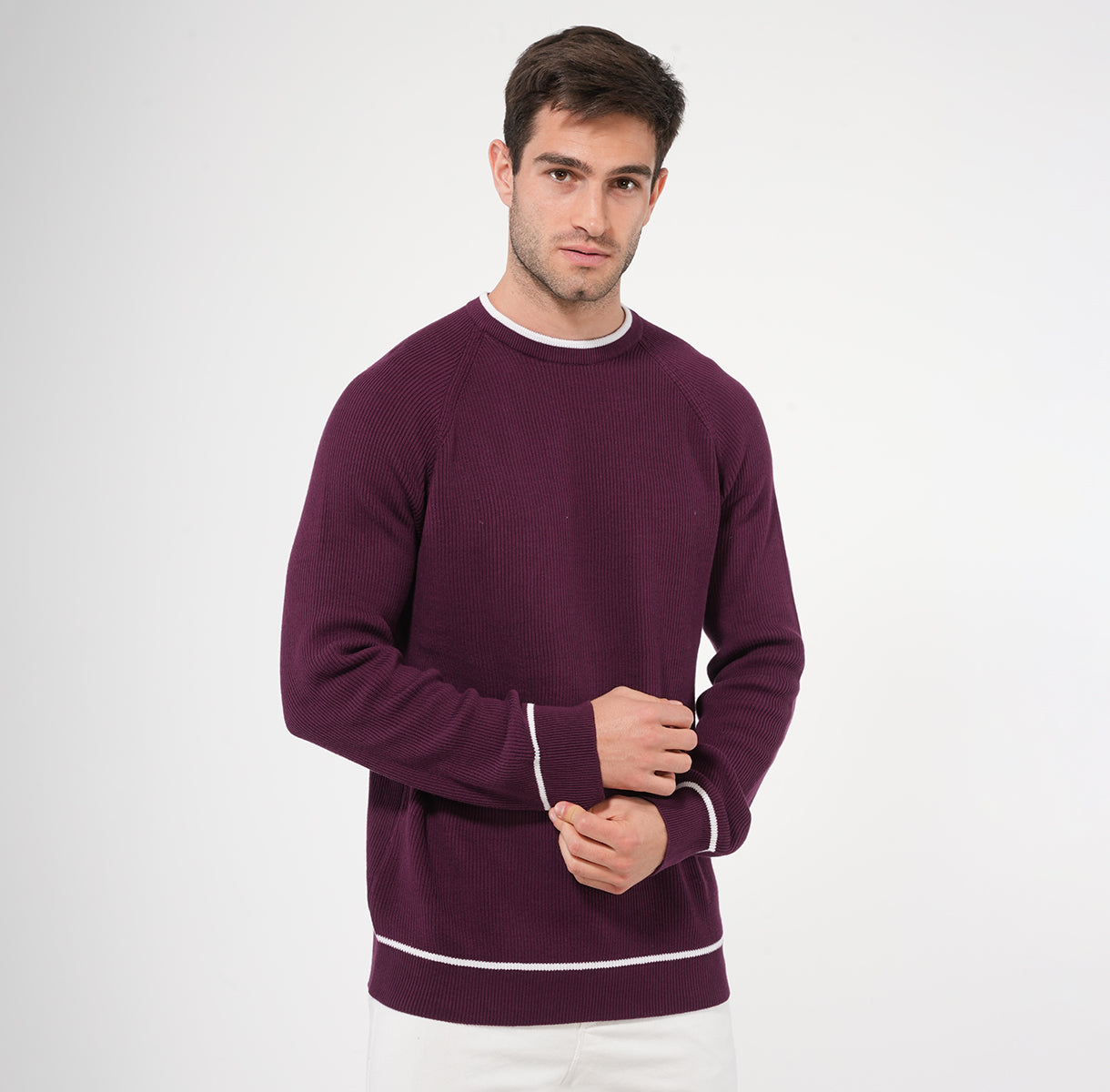 RAGLAN FULL SLEEVES FLAT KNIT SWEATER