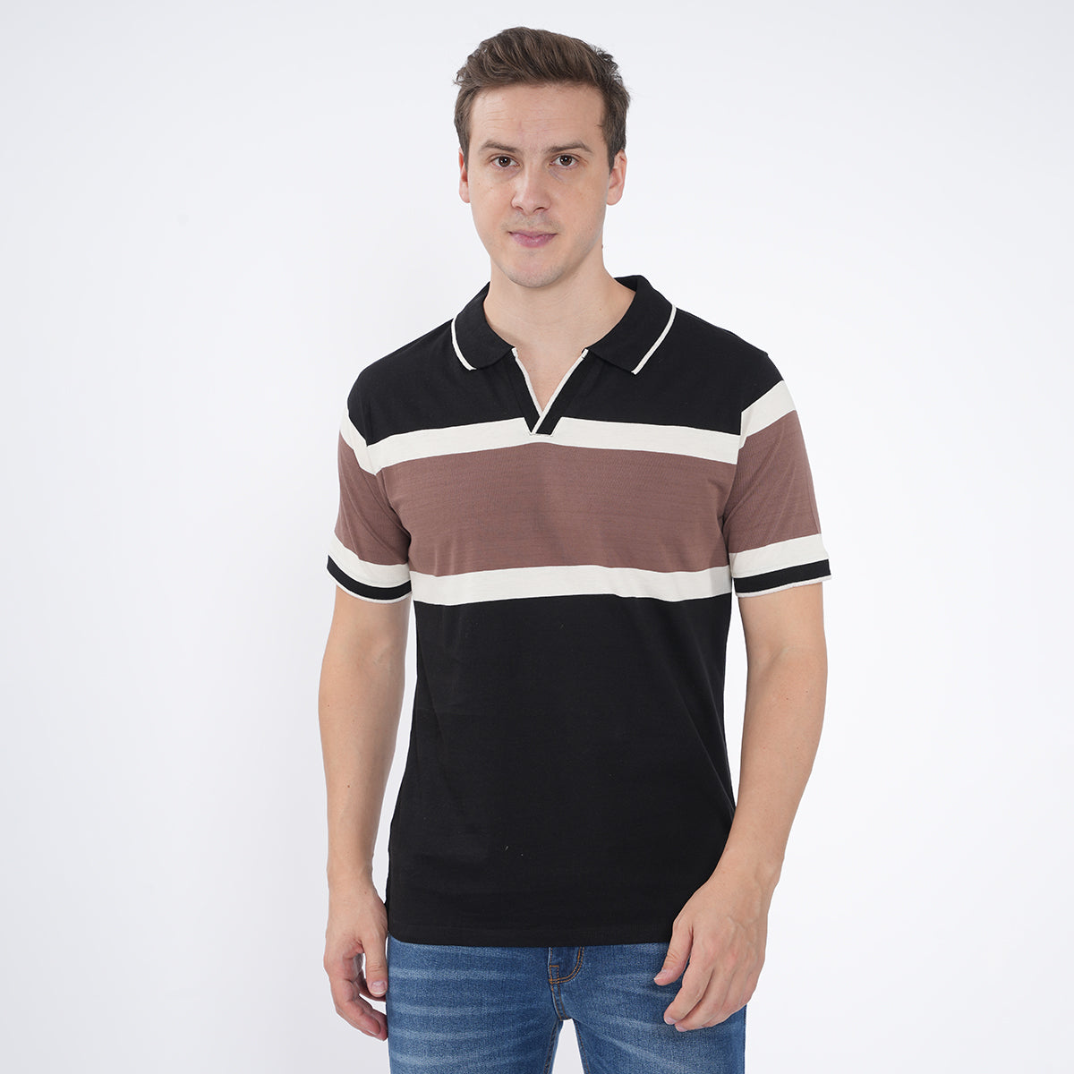 SLIM FIT ENGINEER STRIPES COTTON POLO SHIRT